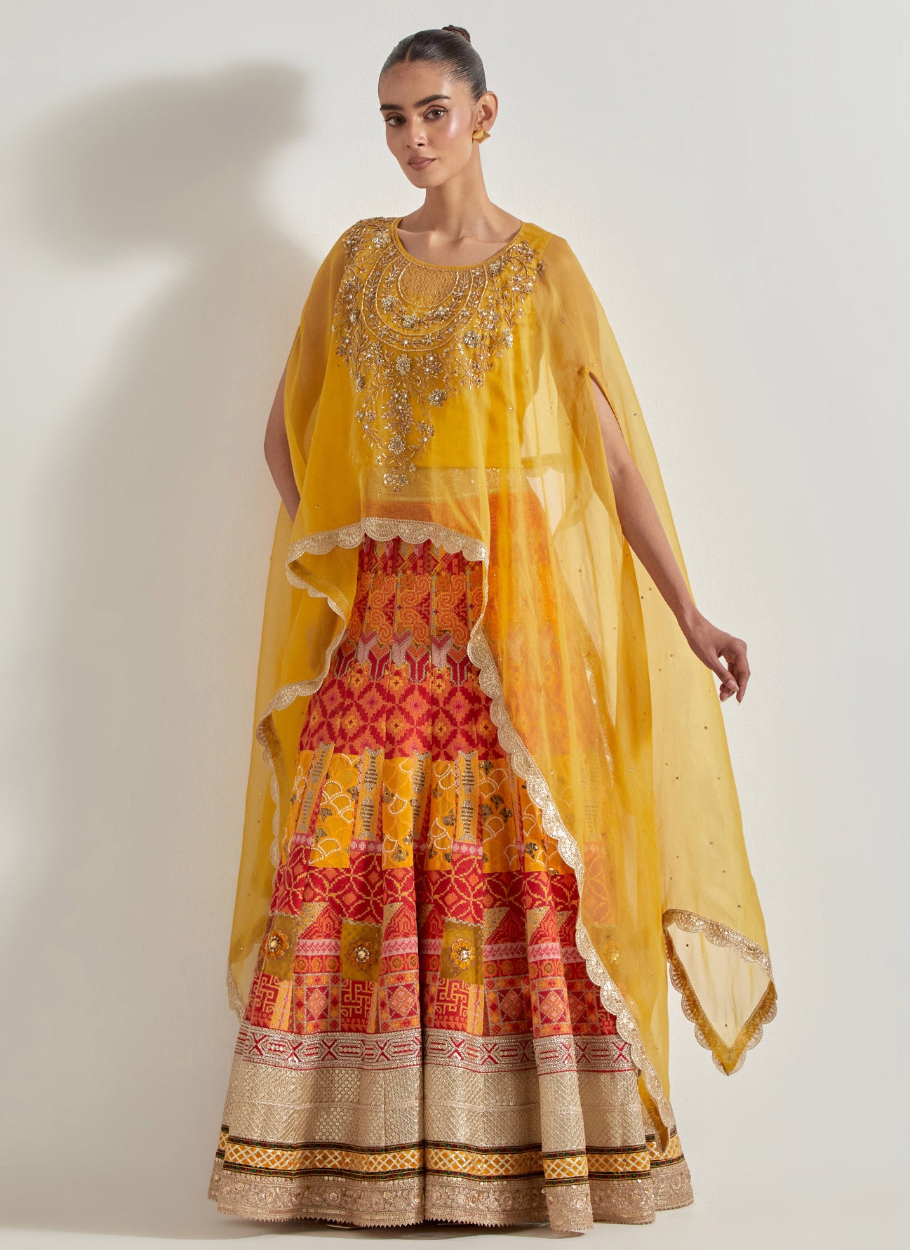 Yellow Sajawat Dupatta Cape Skirt Set – KavitaBhartia