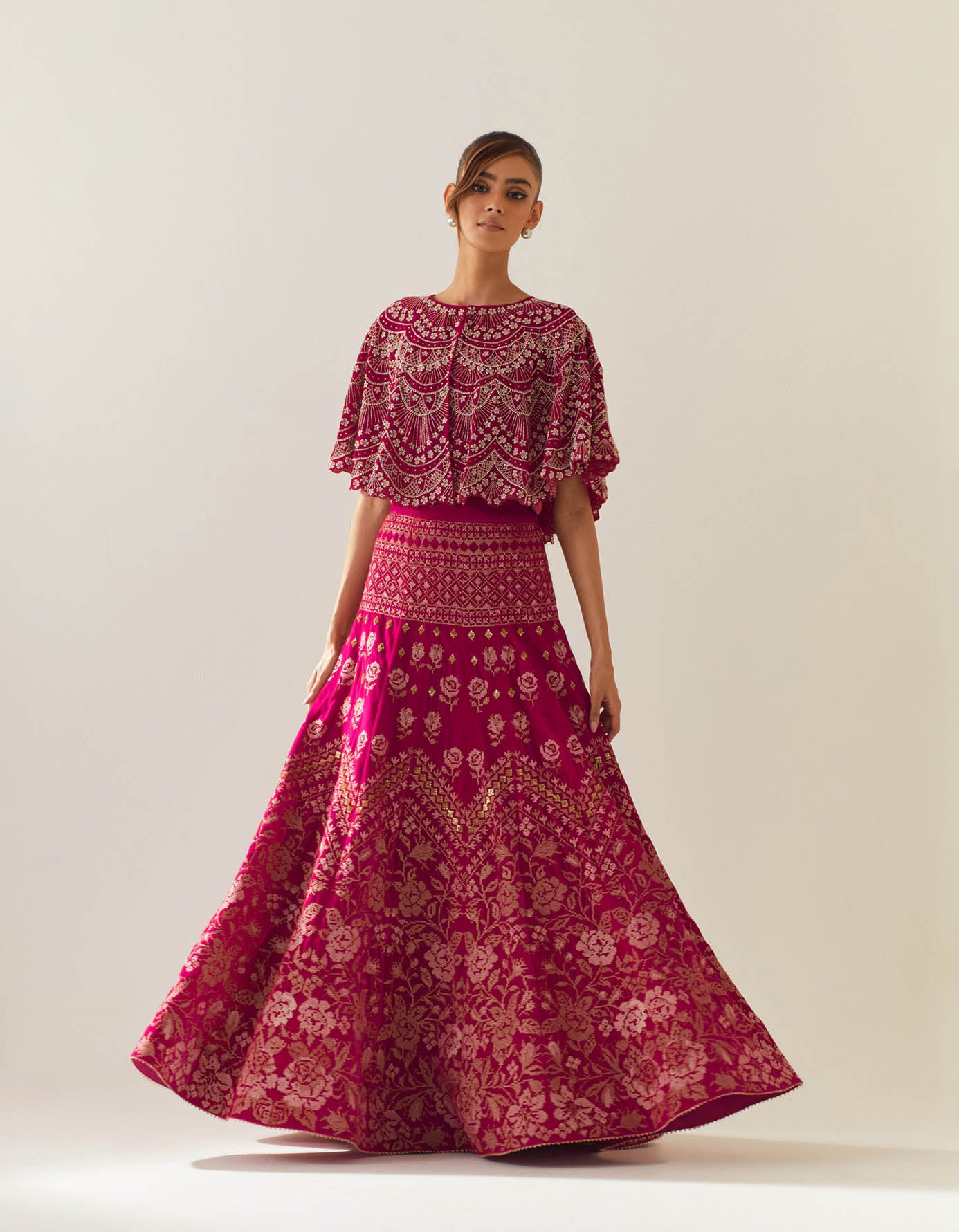 Fuchsia Valour Circular Cape With Skirt – KavitaBhartia